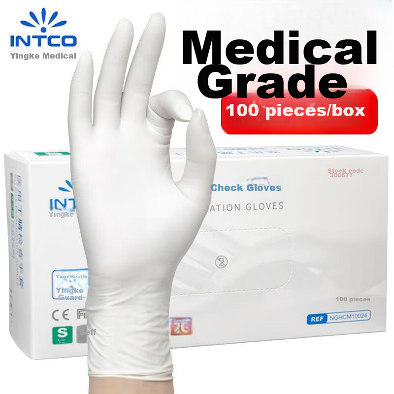 Intco Medical Disposable Nitrile Gloves, Food-Grade, for Medical, Cleaning, Clinic, Beauty, Thickened White Nitrile Gloves, Small Size S