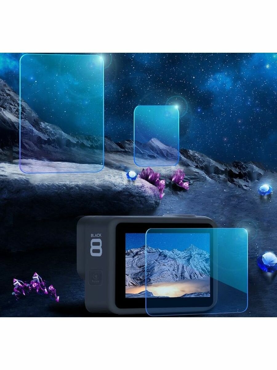 Стекло защитное на экран и линзу экшн-камеры GoPro 8, ультра-тонкое