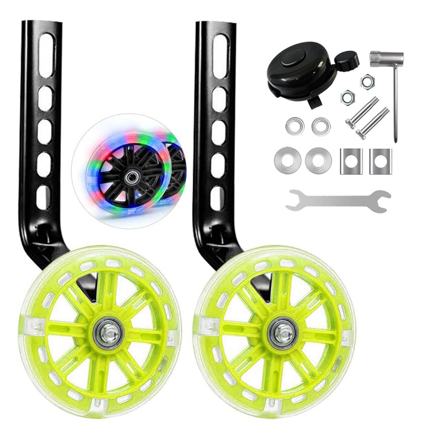 Крепления для тренировки на велосипеде с тихими светящимися колесами, регулируемый стабилизатор, комплект для установки, совместимый с велосипедами одиночного хода 12-20 дюймов, материалы: сталь + пластик + резина, цвета: черный, розовый, синий, красный,