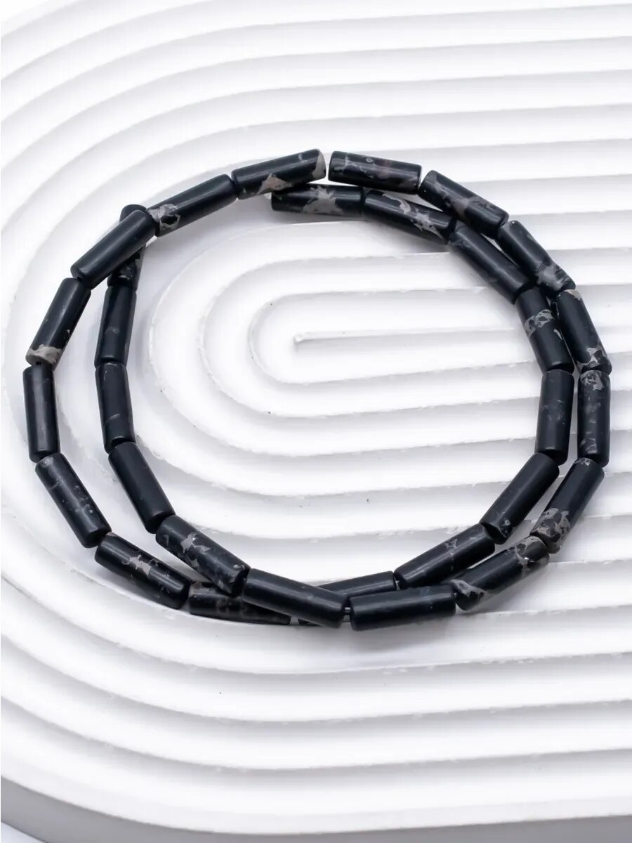 1598 Природный варисцит трубка глубокий черный 13x4мм 1 нить