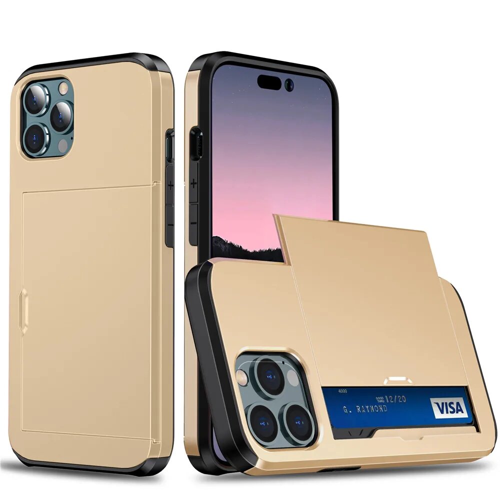 Чехол с кармашком для карт для iPhone 16 Pro Max, чехол для iPhone 16 Pro Gold, iPhone 12mini 13mini