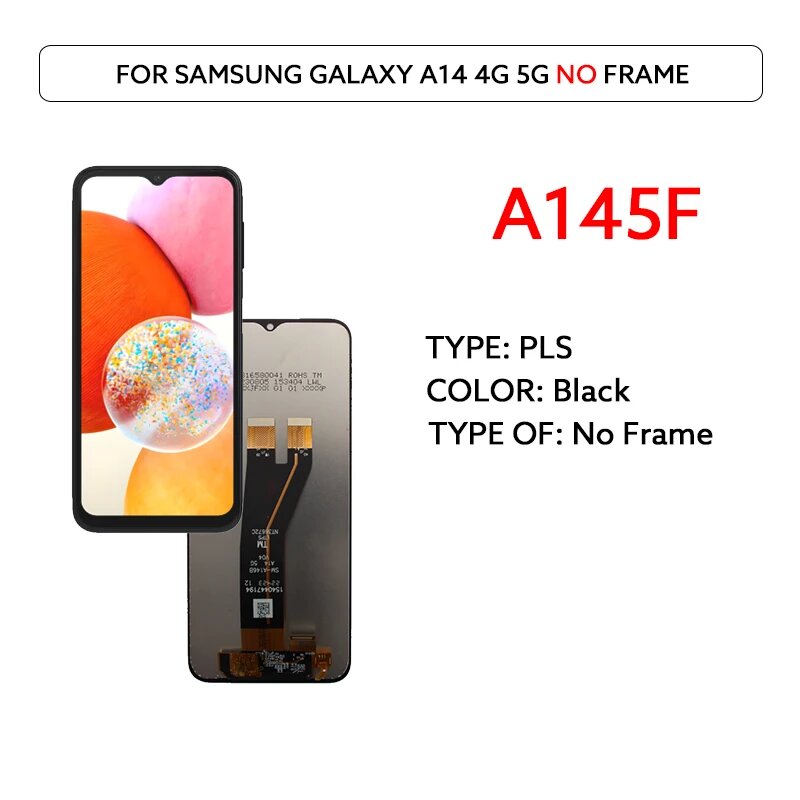 Дисплей для Samsung Galaxy A14 5G A145F, черный, без рамки