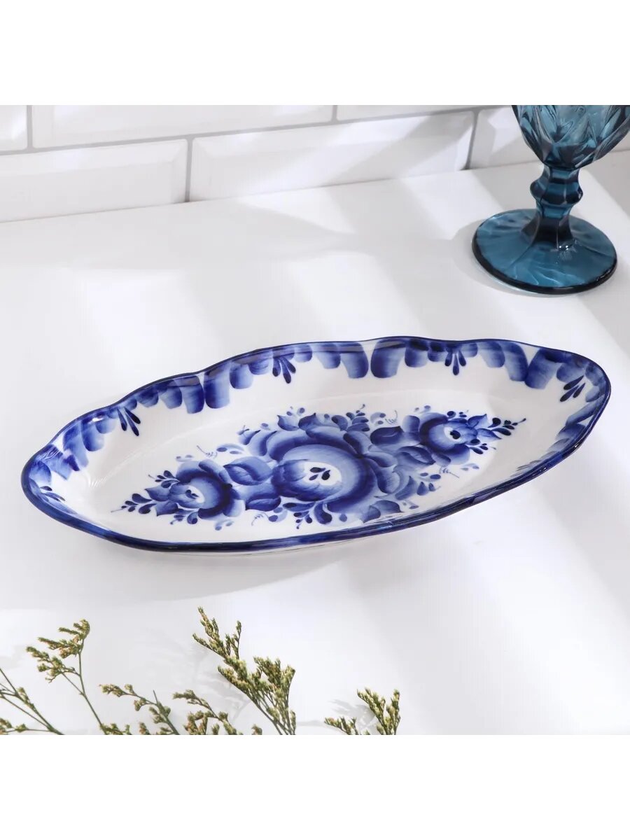 Блюдо "Селедочница", 28,5х13,5х4 см, гжель