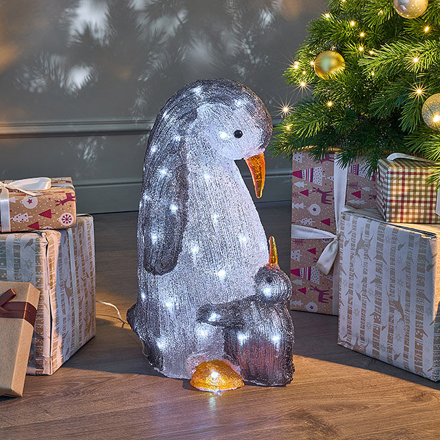 Акриловая фигура Пингвин с Малышом 47 см, 60 LED ламп, IP44, Kaemingk, 492072