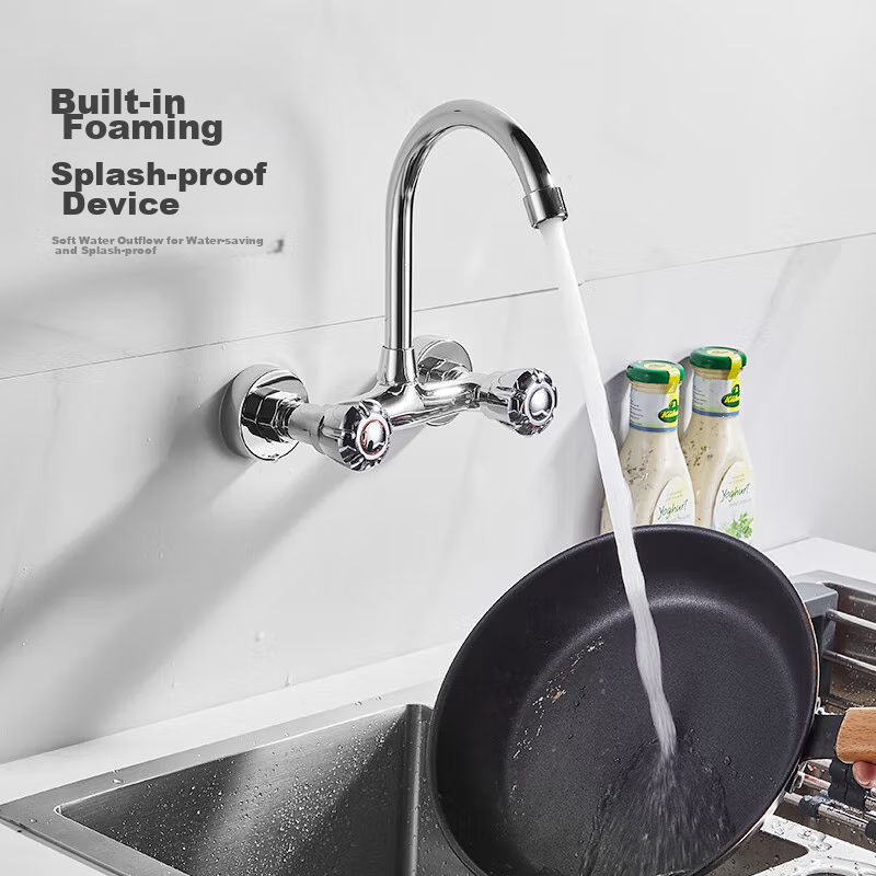 Yujin (HSPA) Kitchen Wall-Mounted Faucet, All-Copper Body, Sink Hot And Cold Dual Handle Double Control Sink Faucet HS-5017