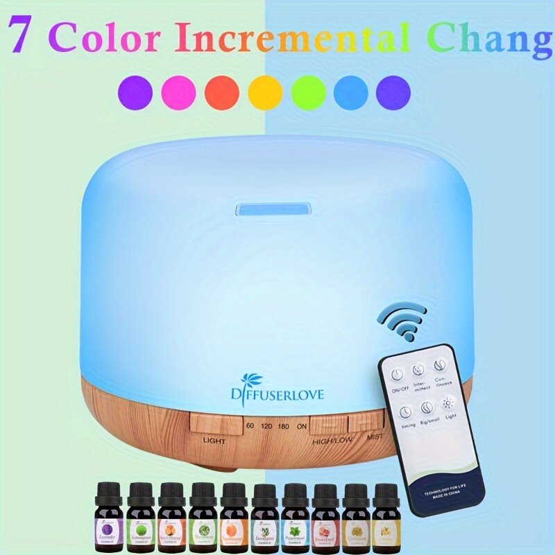 Diffuserlove Ароматерапевтический диффузор для эфирных масел, 500 мл с дистанционным управлением, холодный туман, увлажнитель воздуха для больших спален, комнат и домов.