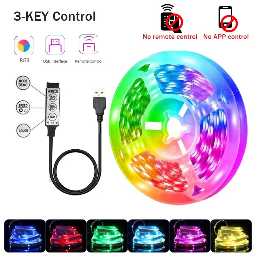 RGB LED лента 1m-3.2ft с USB-3Key контроллером