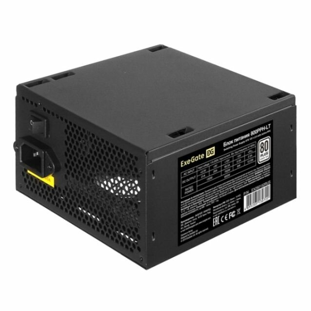 Блок питания ExeGate 800PPH-LT EX292152RUS-S 800W (EX292152RUS-S) черный - 800 Вт, 80+ Standart, ATX 20+4 пин, 4 pin + 4 pin x2 CPU, 8 SATA, 4 x 6+2 pin PCI-E