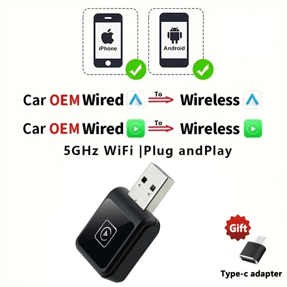 Беспроводной адаптер CarPlay/Android Auto EKIY EC21-BK