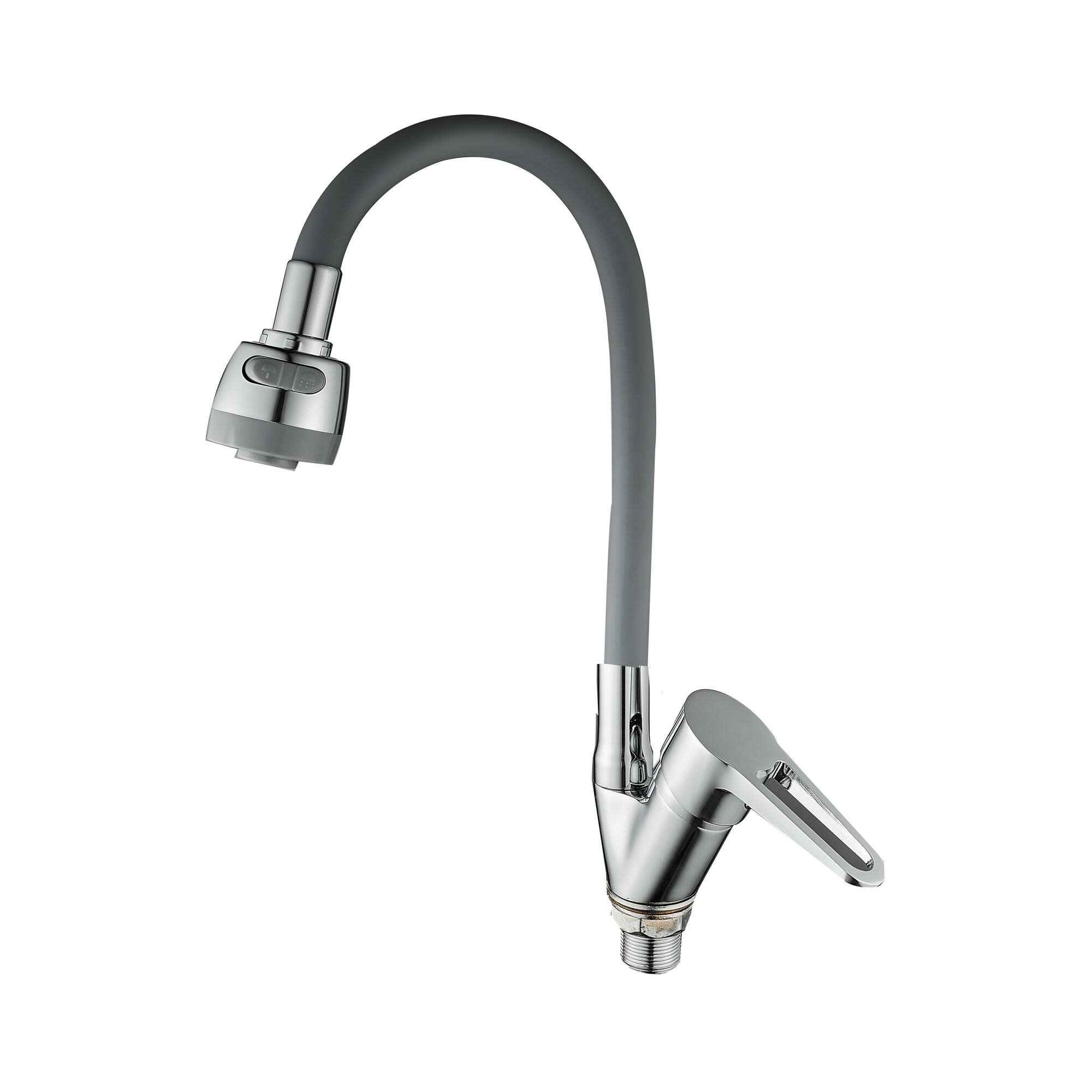 Смеситель для кухни D-Lin D150303-2T хром серый, с гибким изливом, рычажный, нержавеющая сталь