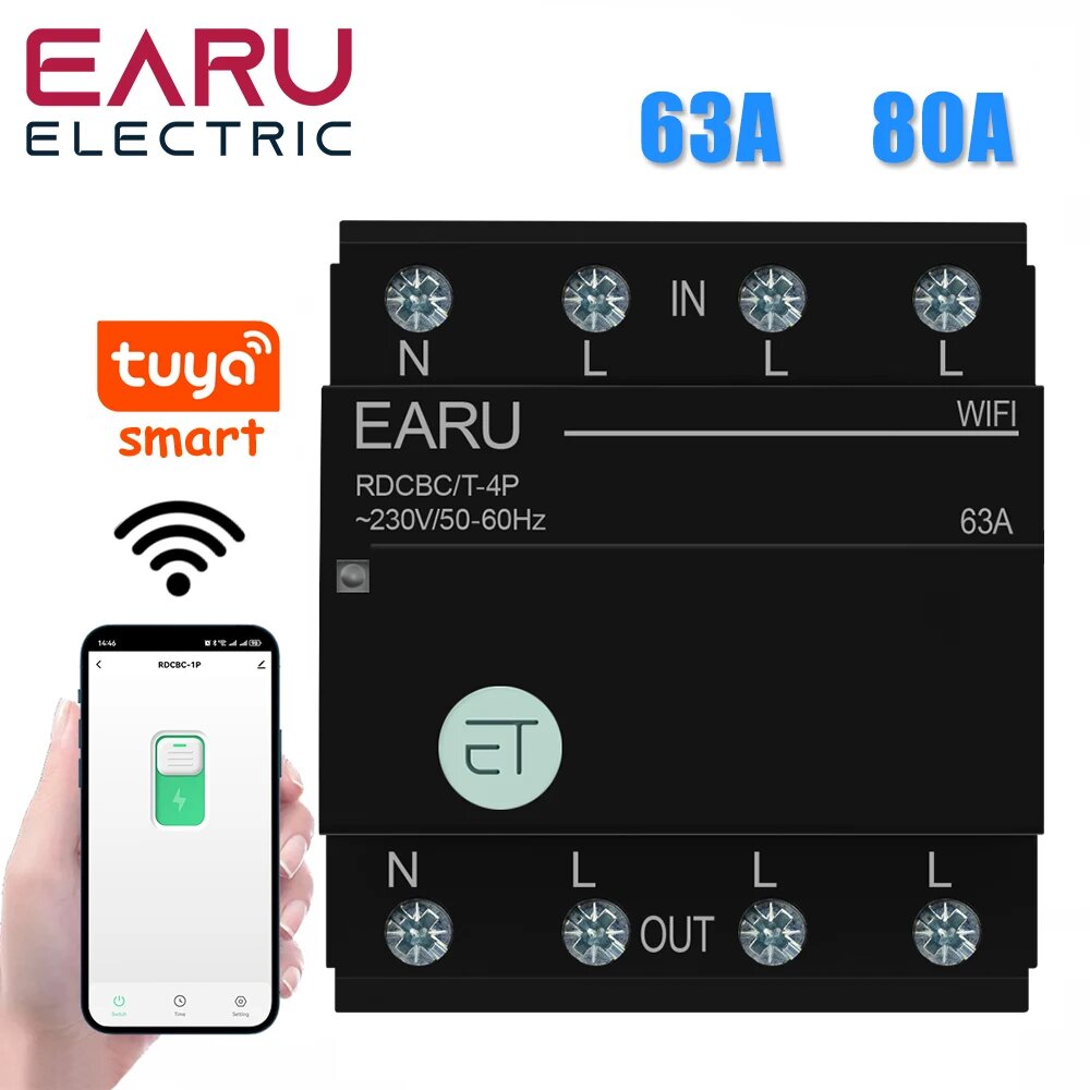 Умный трехфазный выключатель EARU ELECTRIC с Wi-Fi и таймером
