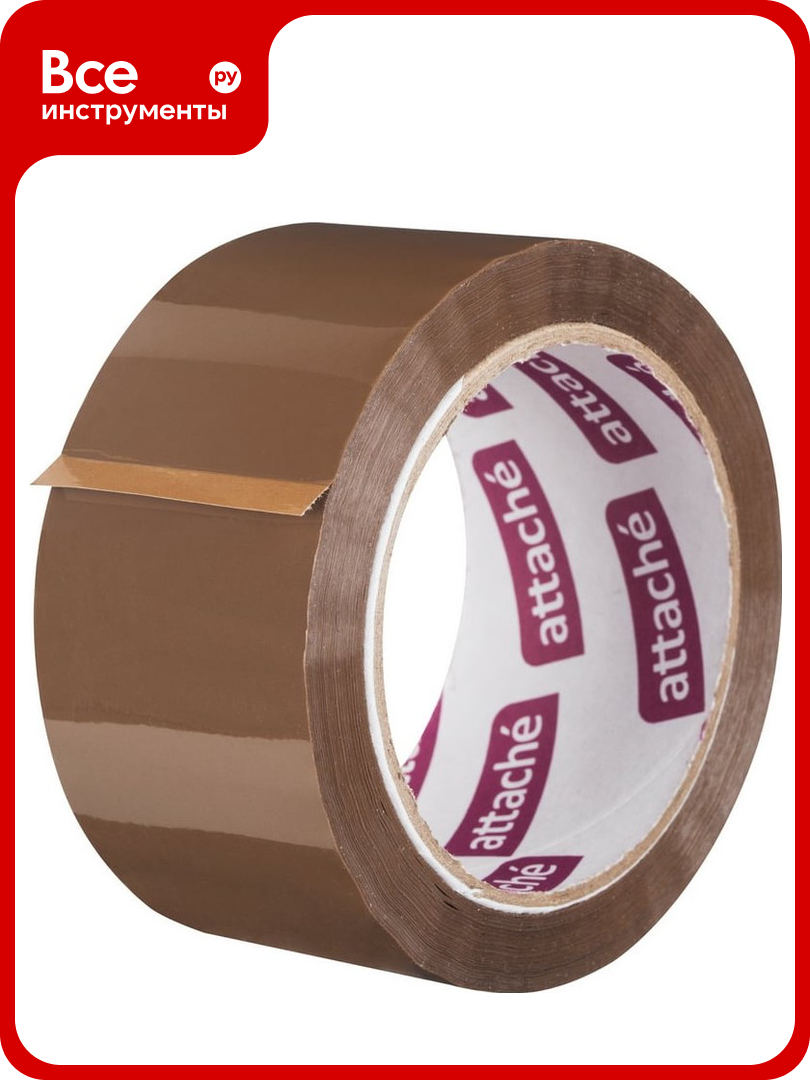 Упаковочная клейкая, Attache, лента Attache 50 мм х 66 м, 50 мкм, коричневая 48339, 25 кг, предназначена