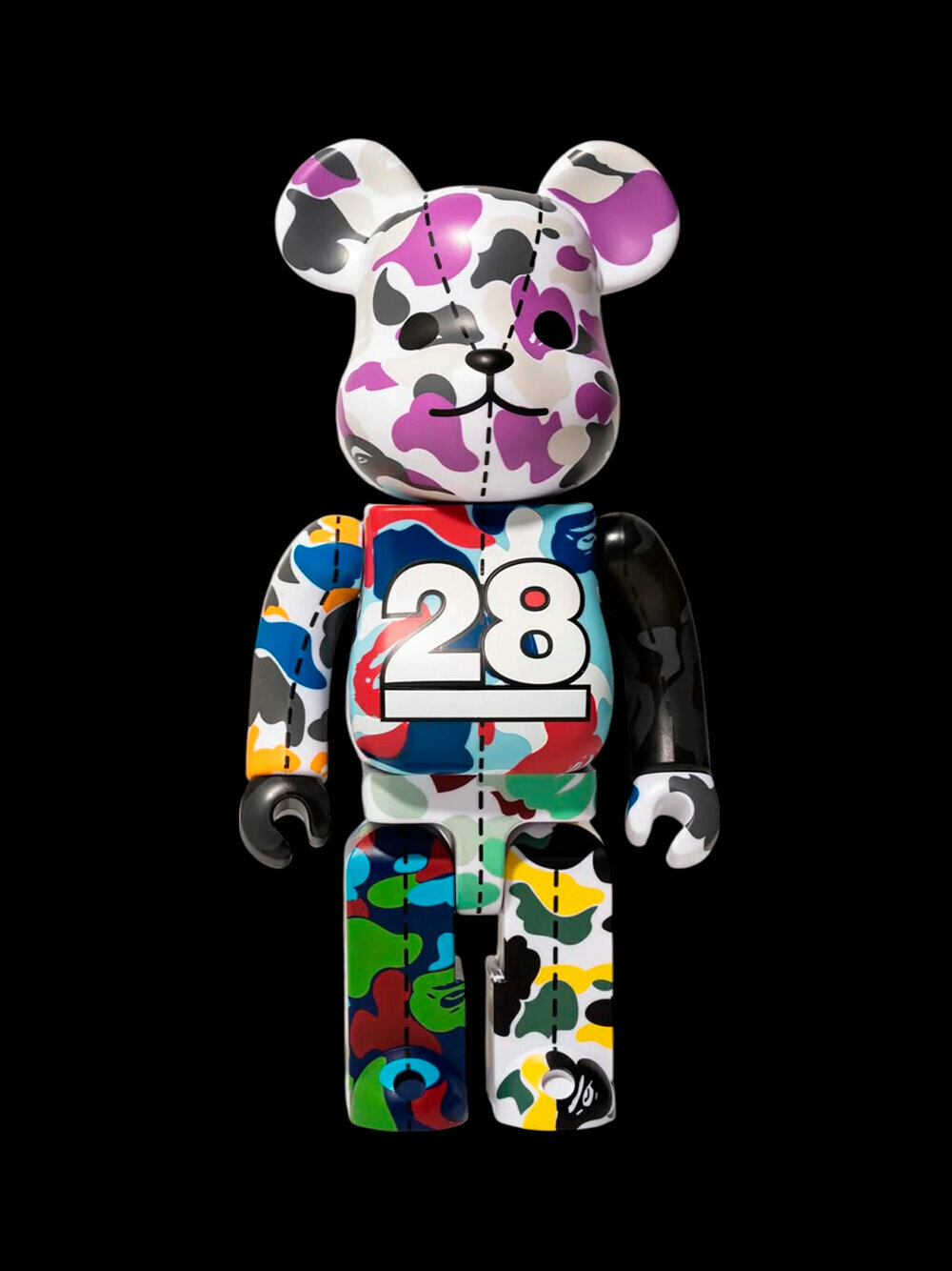 Коллекционная оригинальная фигура Bearbrick x BAPE 28th Anniversary Camo #1 400% / 28 см высота / ABS пластик