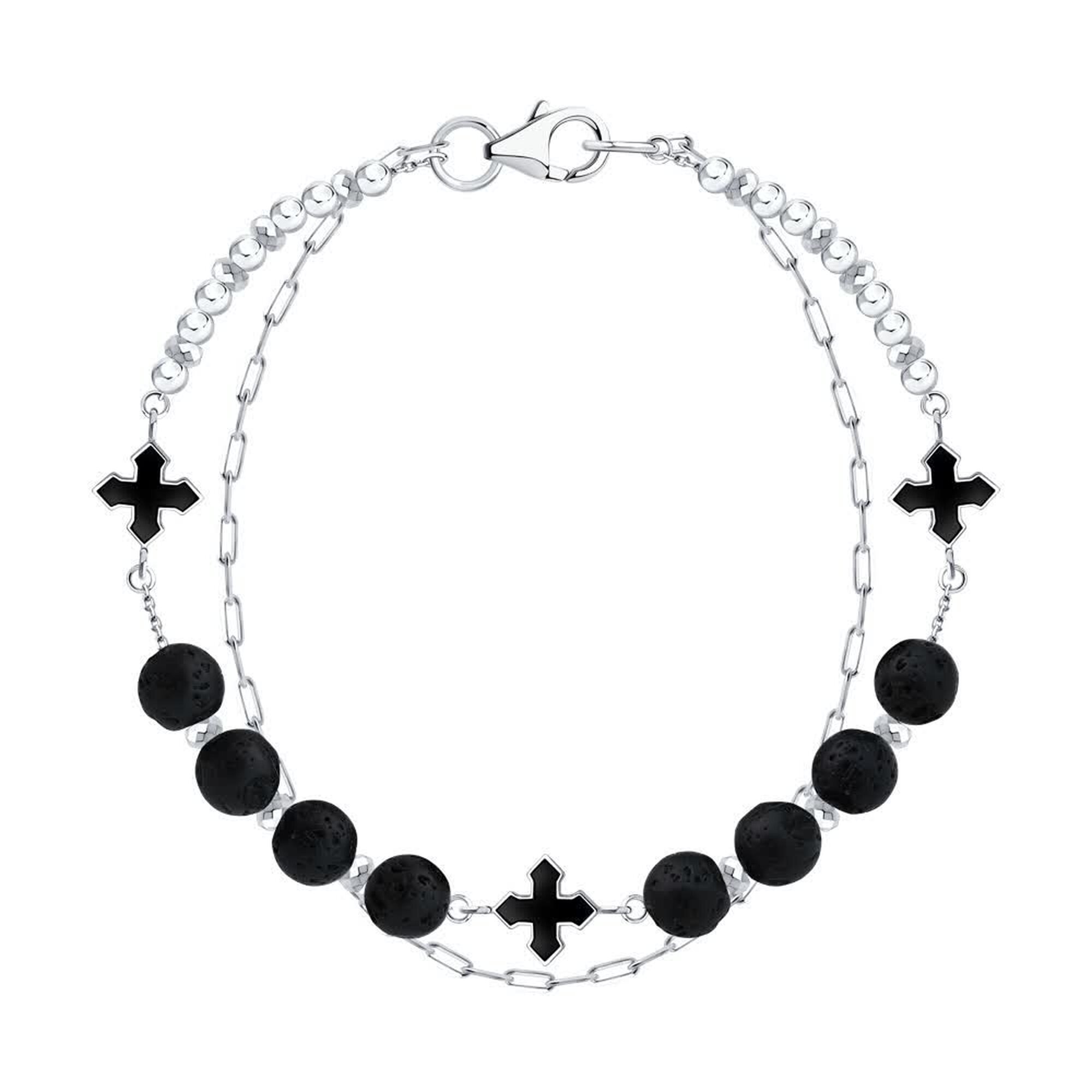 Браслет-цепочка, серебро, 925 проба, родирование, эмаль