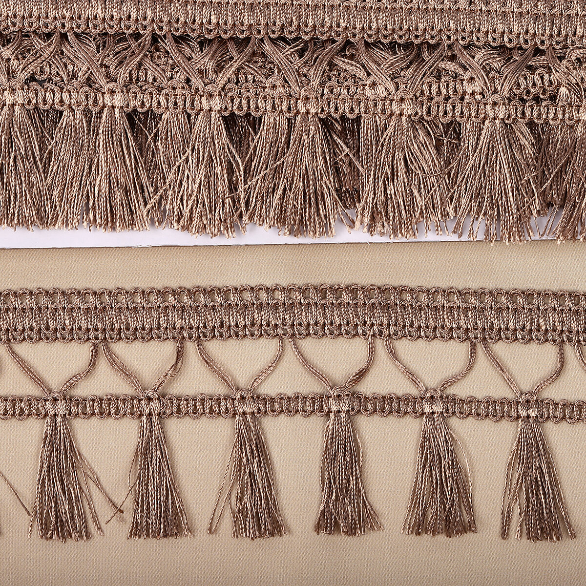 Бахрома для штор с кисточками арт.6154-0419 цв.6458 шир.70мм цв. темно-бежевый уп.10м