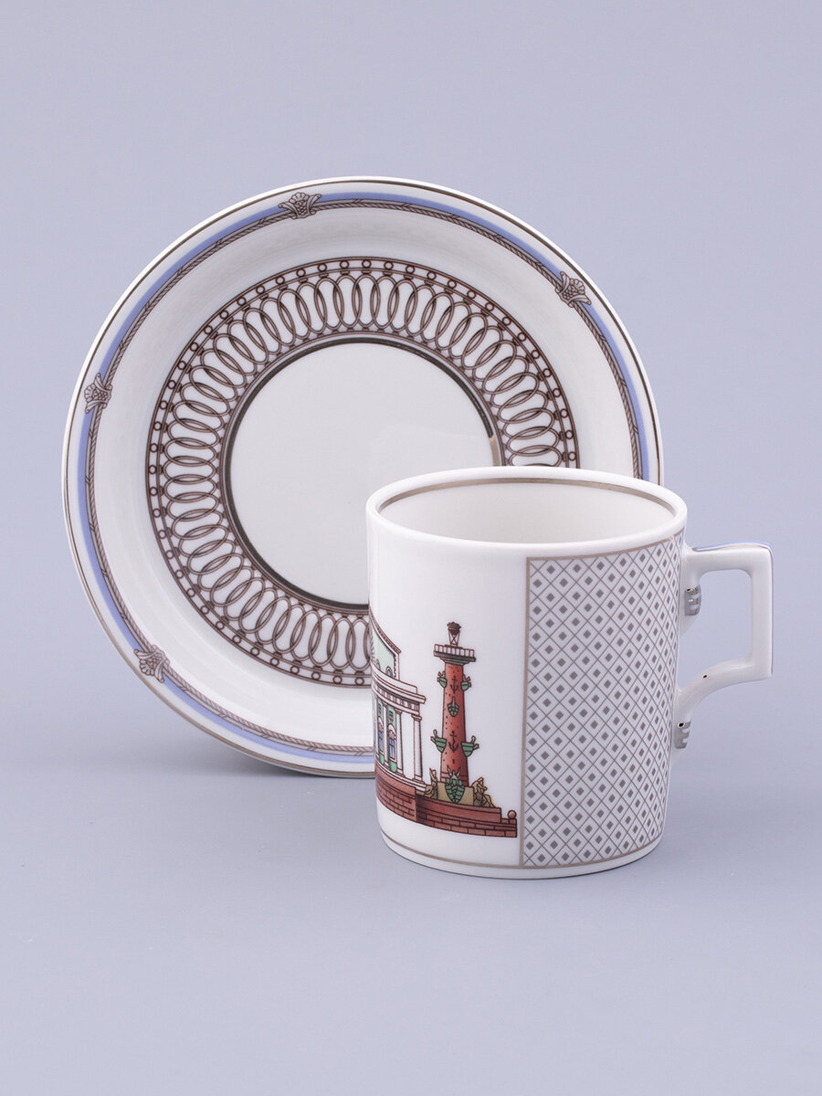 Чайная пара "Серебряный город 3 " форма Гербовая , Императорский фарфоровый завод