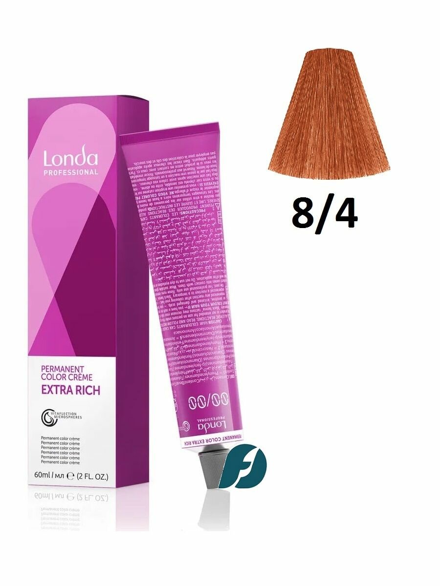 Londa Professional Permanent Color 8/4 Стойкая крем-краска для волос - Светлый блонд медный, 60 мл