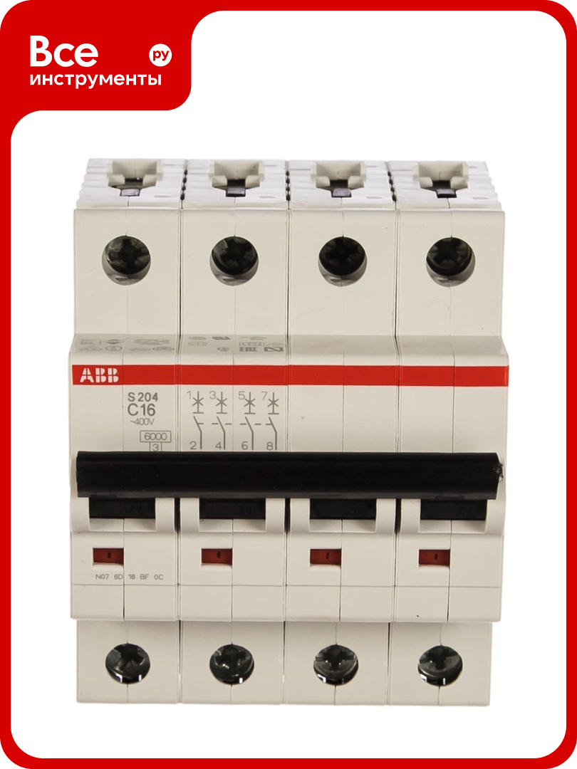 Автоматический выключатель ABB S204 4P 16A 6kA 2CDS254001R0164