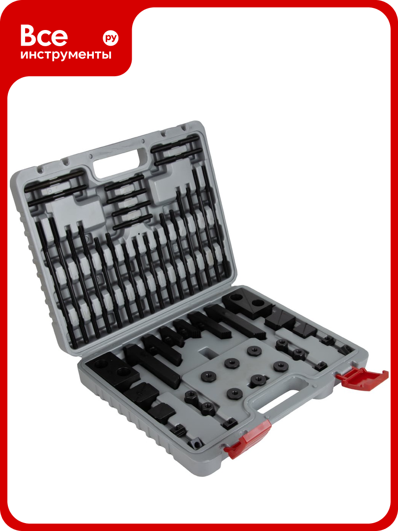 Набор клиновых и ступенчатых прижимов STANDARD M16×2 с Т‑образным пазом шириной 17,7 мм из закаленной стали для монтажа