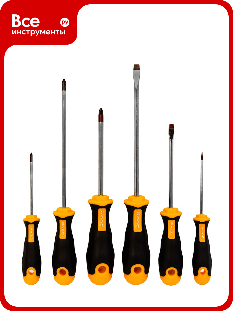 Набор отверток профессиональных намагниченных 6 шт сталь S2 RAGE By VIRA 307664, стальной, 3 мм, 4 мм