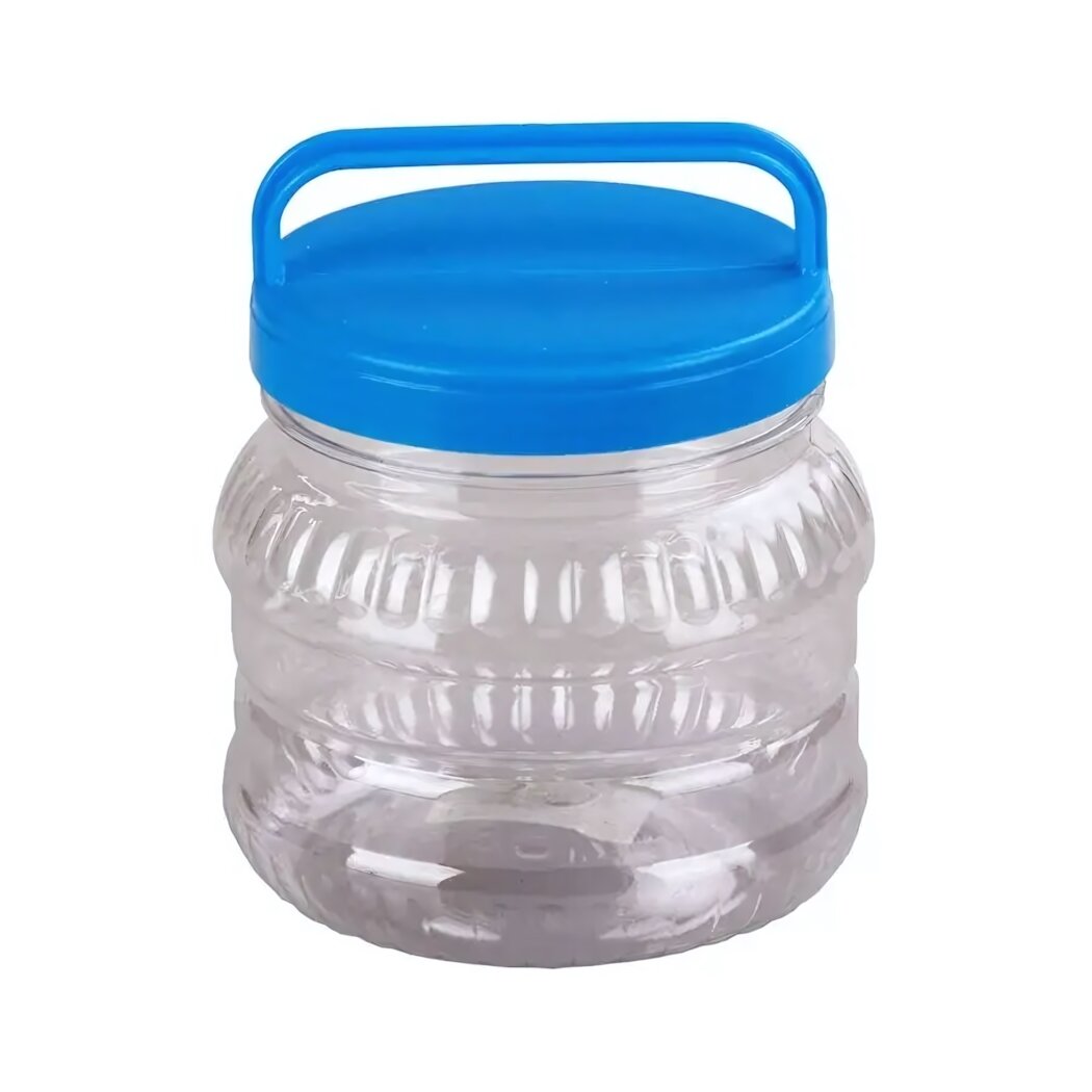 Бидон пластиковый 1л с герметичной крышкой, синий верх, ручка для переноски, ПЭТ