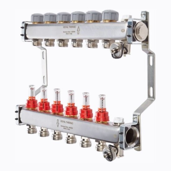 Коллектор Royal Thermo с расходомерами 1" ВР-3/4" НР, 11 выходов