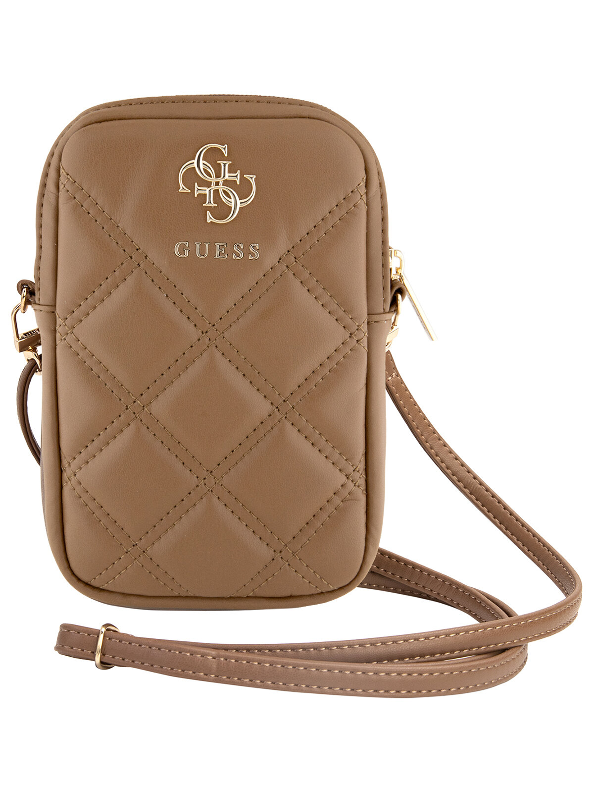 Guess сумка для смартфонов Wallet Zipper Pouch Quilted 4G metal logo коричневая