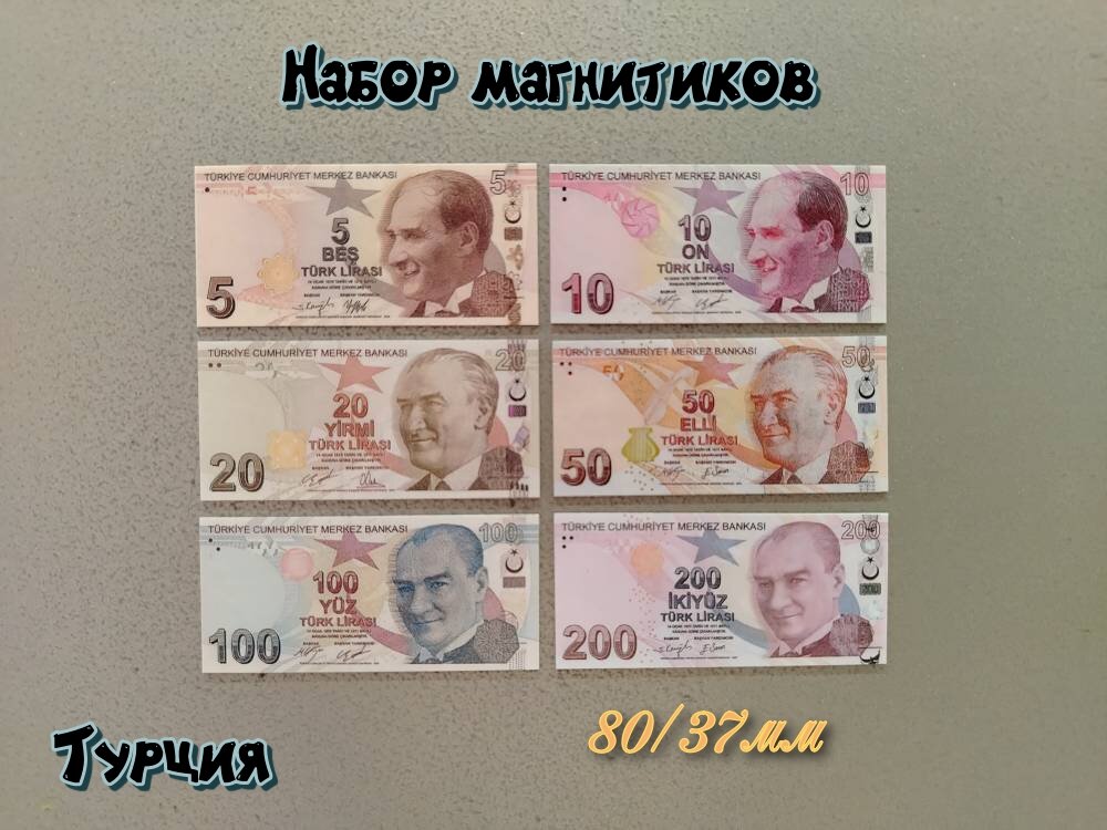 Магнитики на холодильник ламинированные. Банкноты Турции.