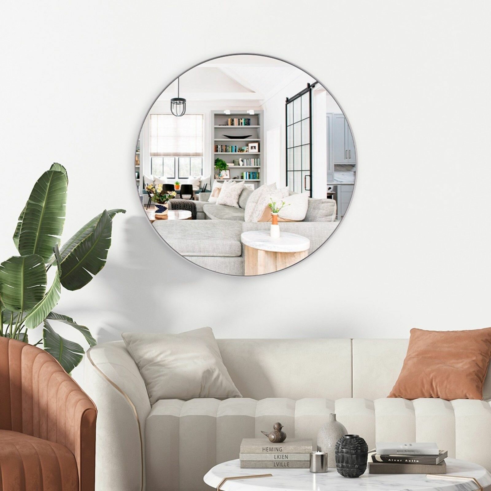 Зеркало интерьерное настенное Рубин, в круглом металлическом корпусе, 50.5 см, белый / настенное зеркало для дома, спальни / интерьерные аксессуары