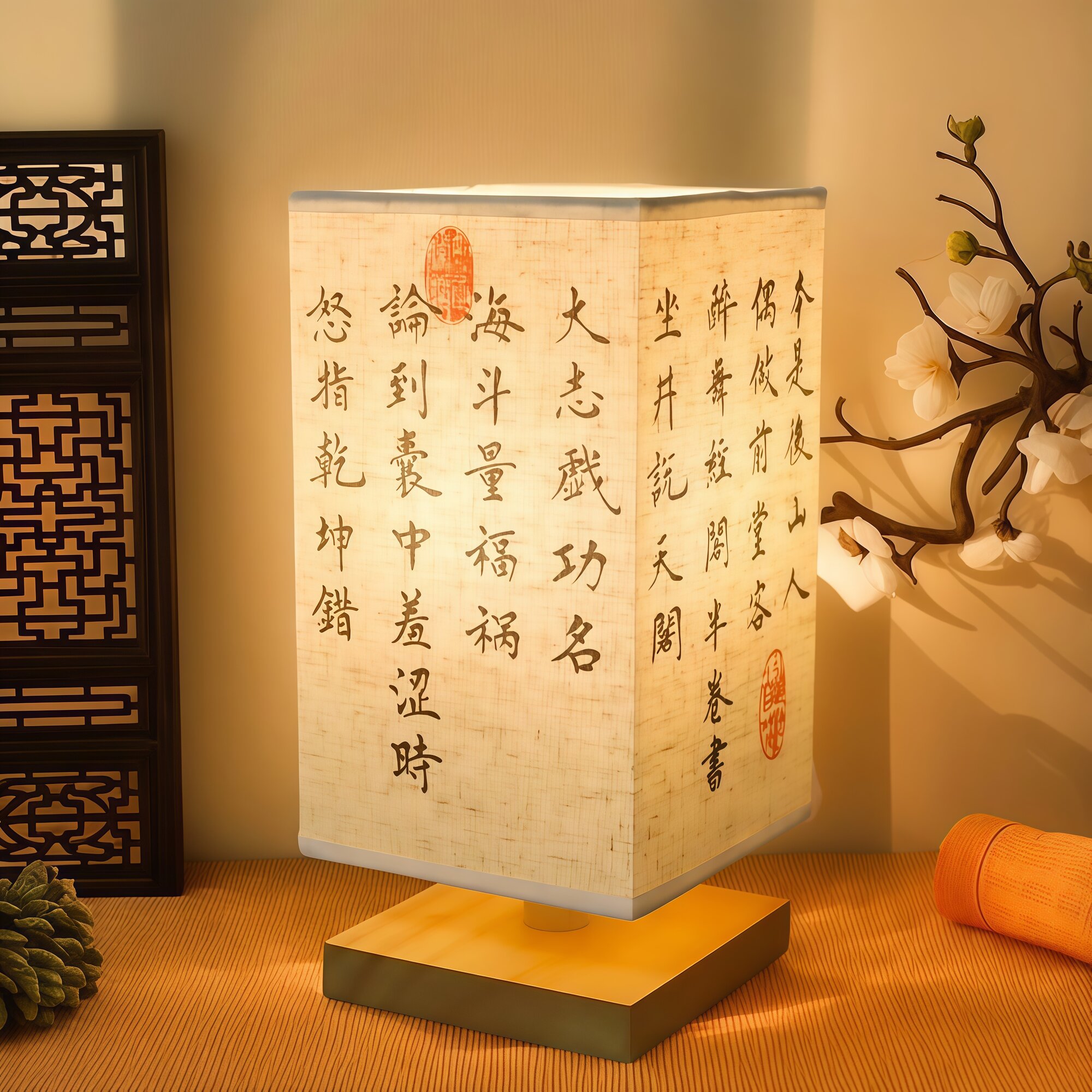 Настольная лампа с каллиграфией Синшу в китайском стиле с тремя уровнями регулировки цвета.