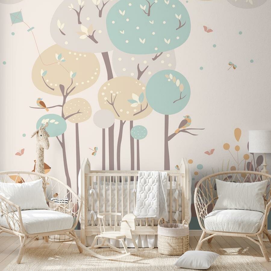 Фотообои Лисички в лесу 12-897-L-Флок 270 x 400 см (ВхШ) Бесшовные, флизелиновые, влагостойкие обои MasterFresok