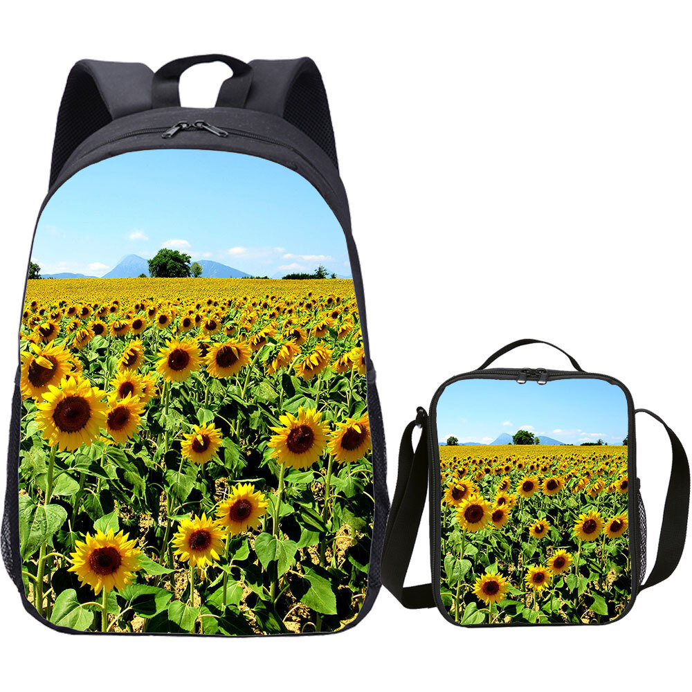Школьная сумка с цветной печатью Sunflower 17-дюймовый большой емкости для учеников начальной школы Школьная сумка для обеда Костюм
