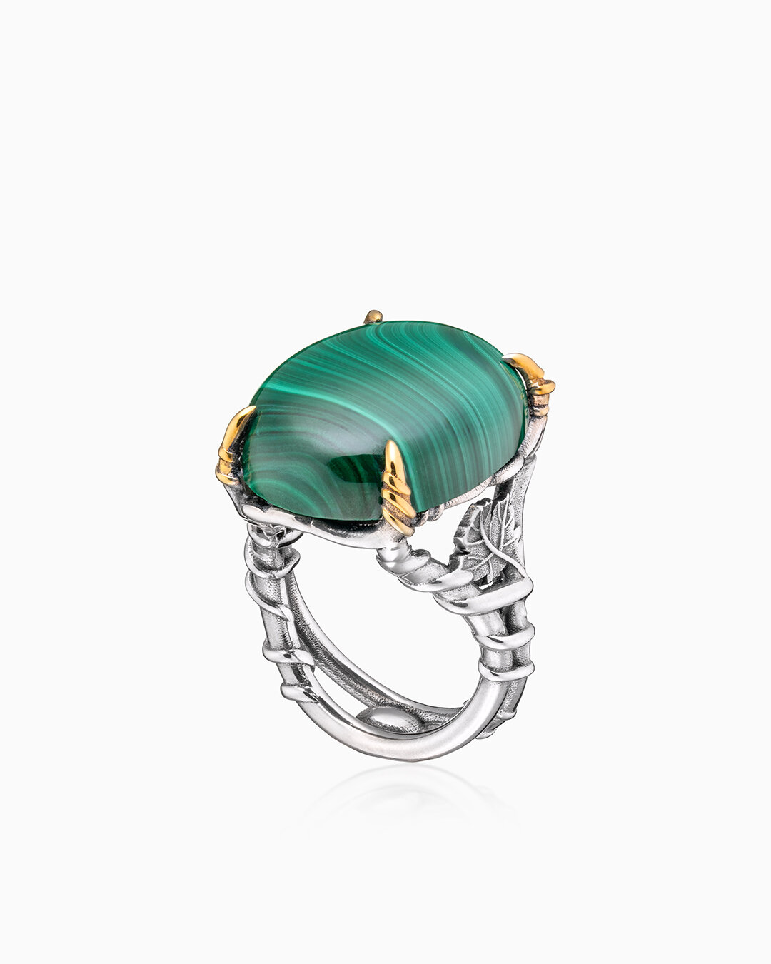 Кольцо, серебро, 925 проба, малахит