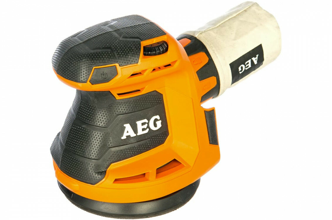 Эксцентриковая шлифмашина AEG BEX18-125-0 (4935451086), без аккумуляторов, черный/оранжевый