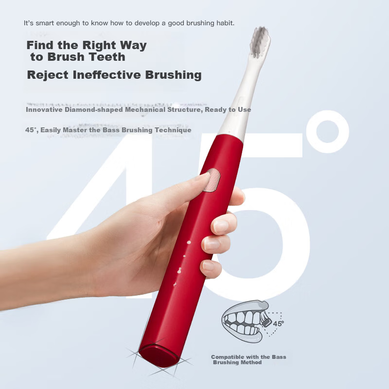 DR.BEI Doctor Bei Sonic Electric Toothbrush for Adults/Students Sonic Cleaning Efficient Cleaning Long Battery Life GY1 Red (8 Brush Heads)