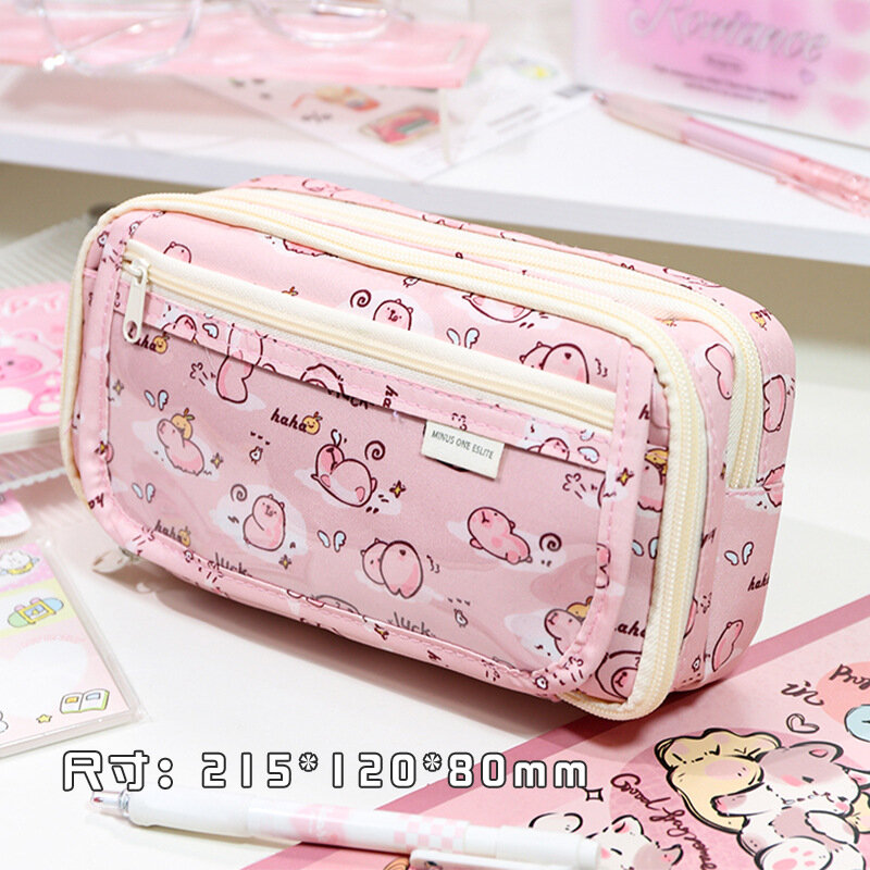 Пенал Kapibala, розовый, многофункциональная застежка-молния, для карандашей, прозрачный, большой