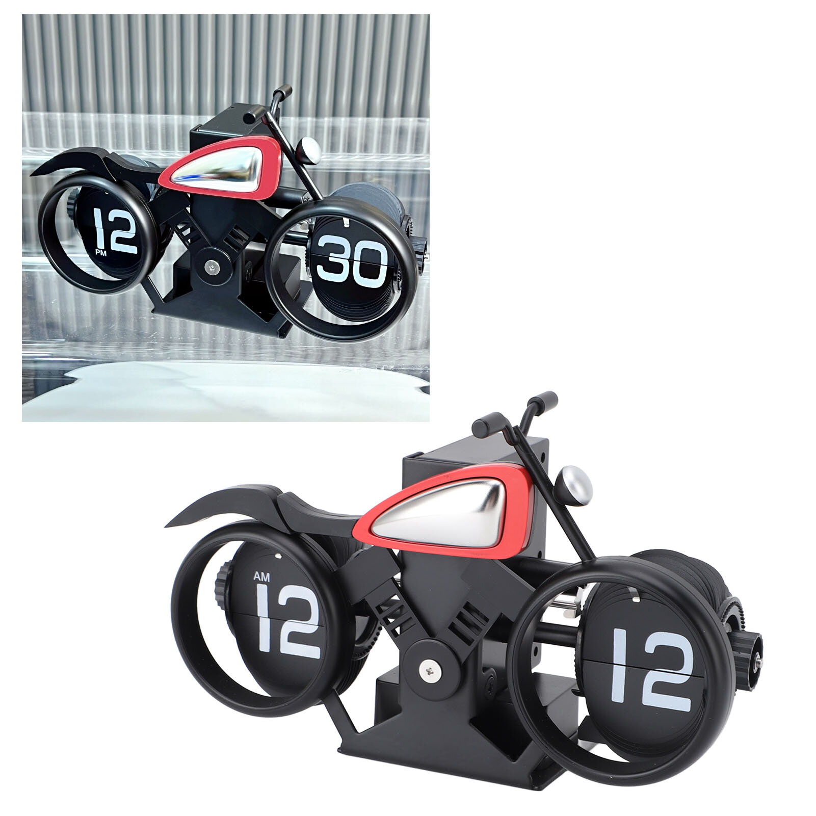 Механические перекидные часы из пластика ПВХ на батарейках настольные часы для мотоцикла для спальни гостиной офиса черный красный