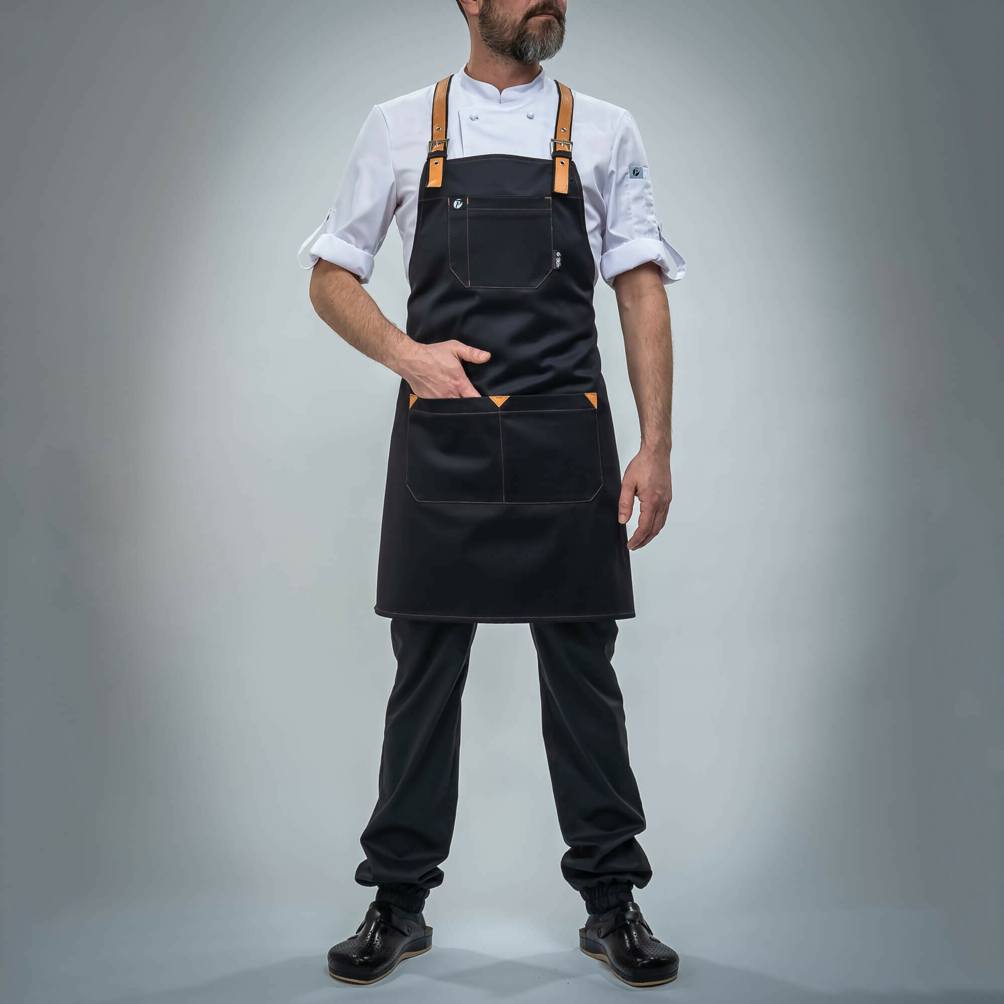 Фартук PITERPROF F56BXL, поварской, черный, унисекс, 100 см x 120 см