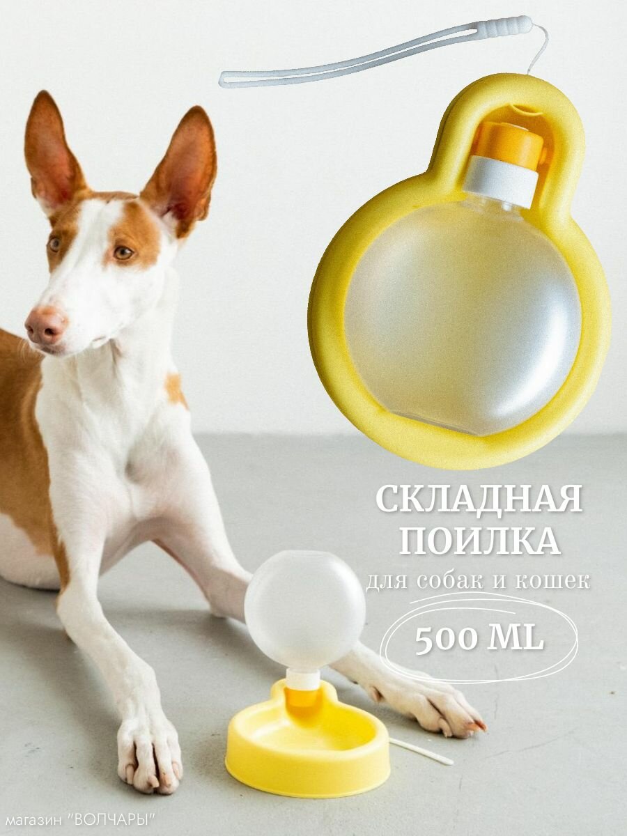 Поилка для собак и кошек дорожная (складная миска), 500ML, волчары__ (Цвет товара: желтый/белый; Объем: 0.5 л)