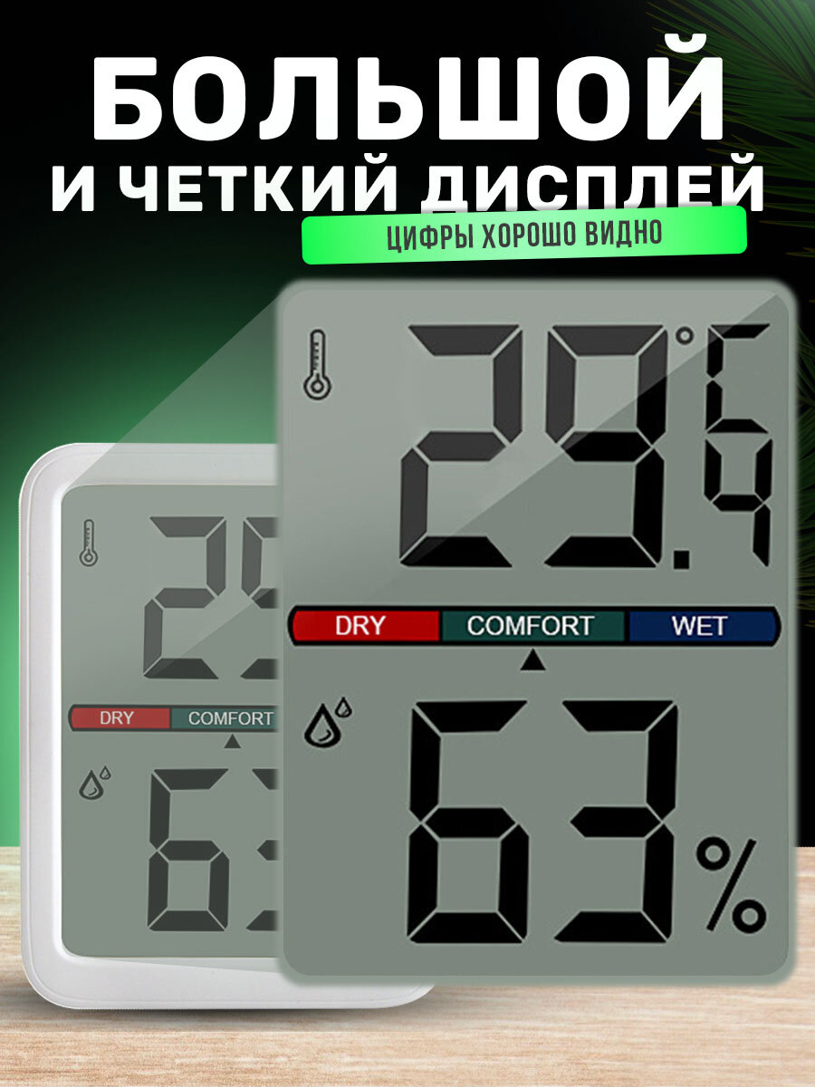 Комнатный термометр с гигрометром и индикатором комфорта, пластик