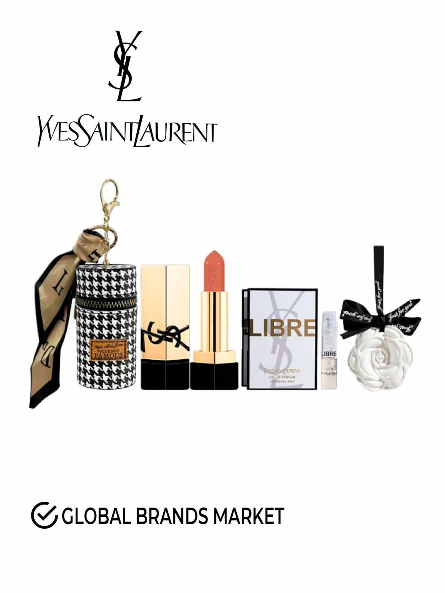 Подарочный набор: Помада Yves Saint Laurent оттенок NM Nu Muse, арома-кулон, футляр-брелок, духи YSL Libre