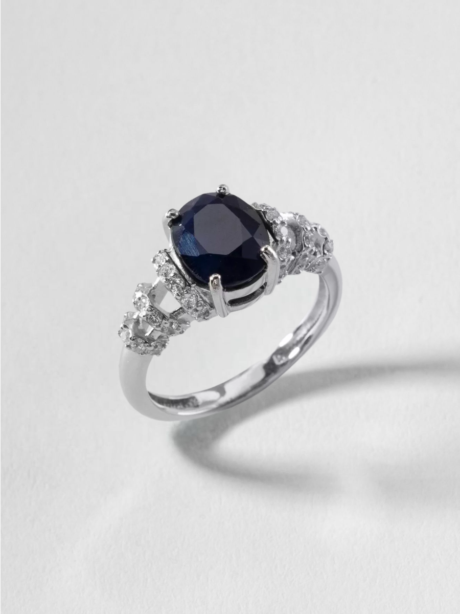 Кольцо, серебро, 925 проба, родирование, фианит, сапфир