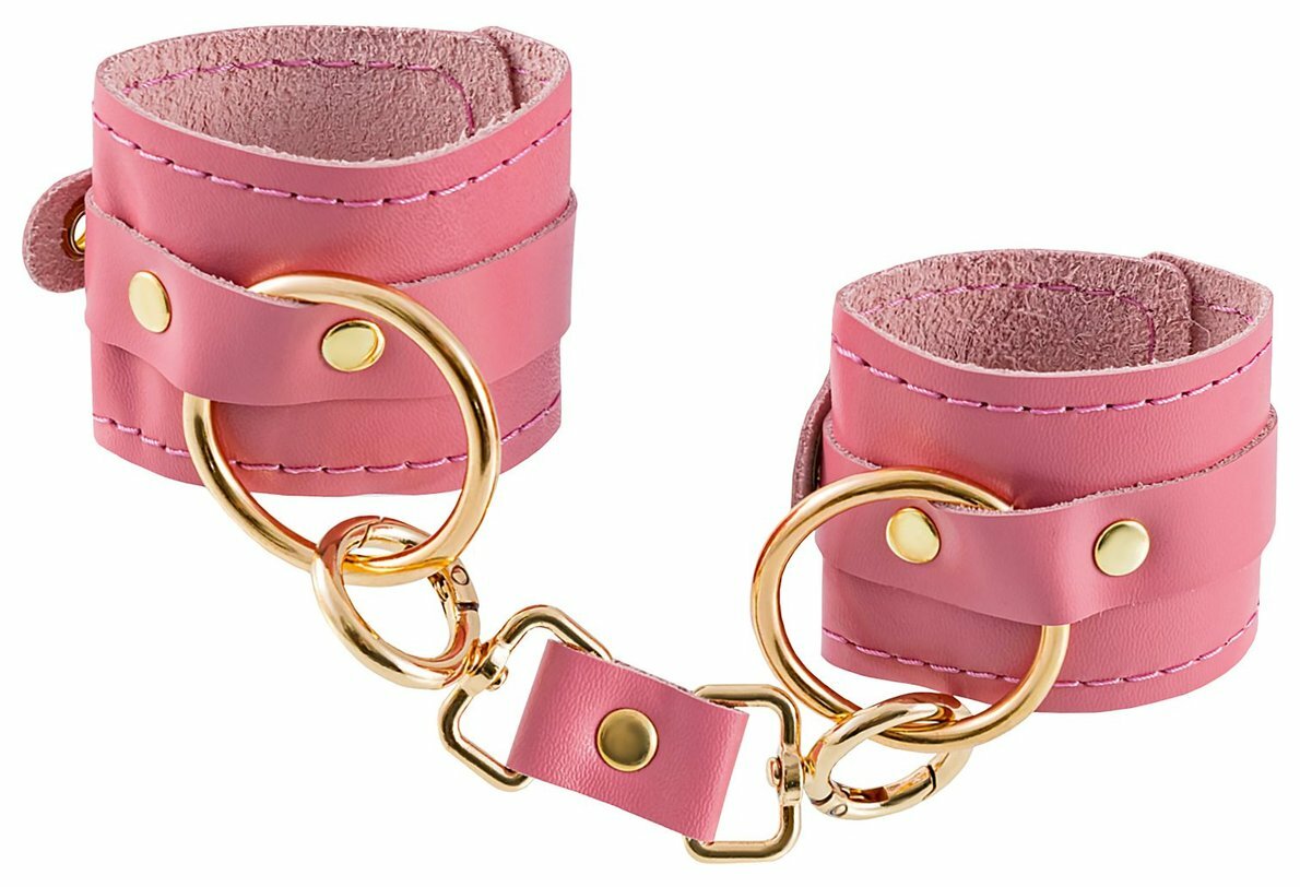 Розовые однослойные кожаные наручники Pecado