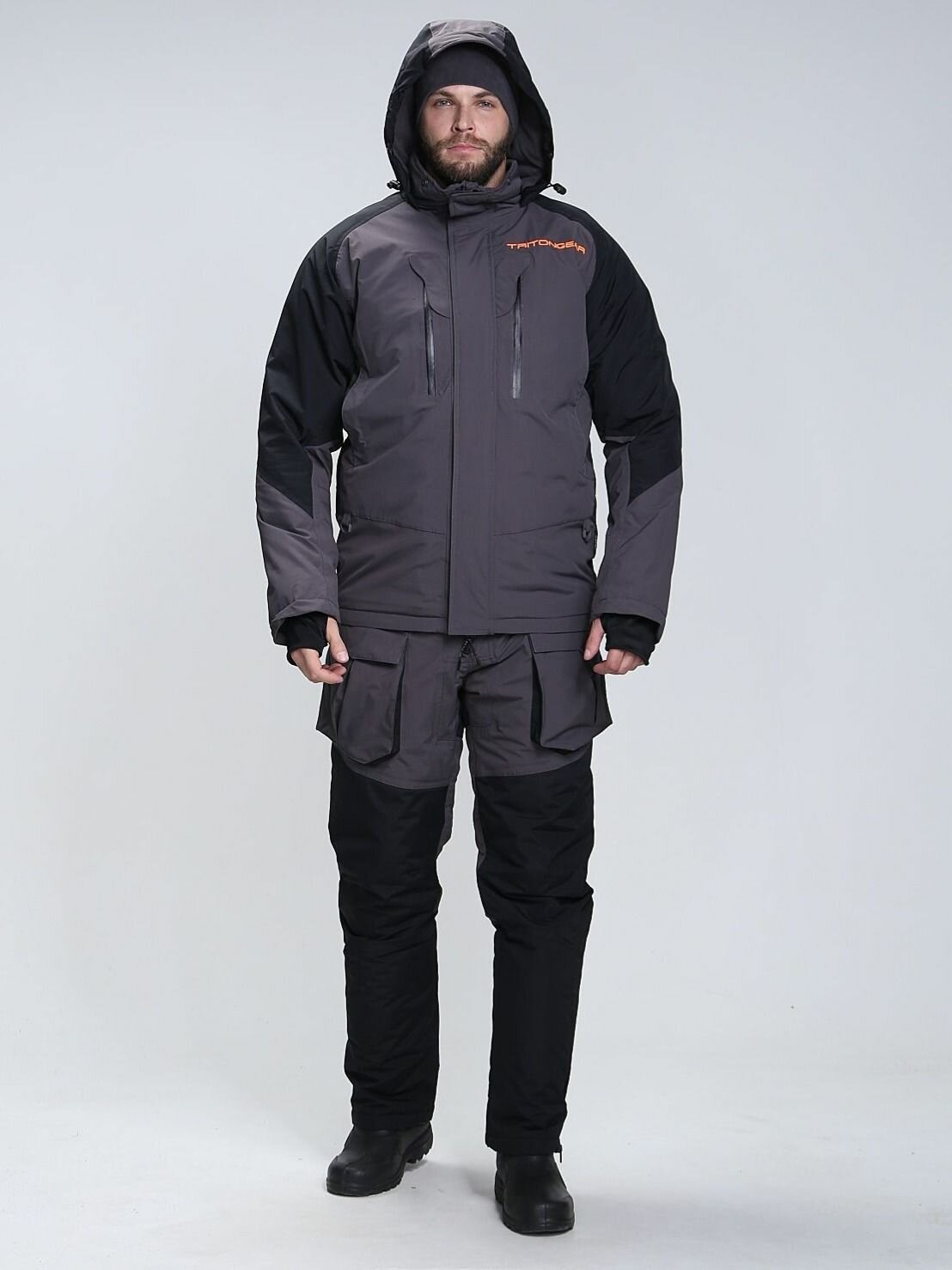 Костюм зимний рыболовный "PRO ANGLER" -15 (Таслан, Серо-Чёрный) TRITON GEAR Размер 48-50 рост 182-188