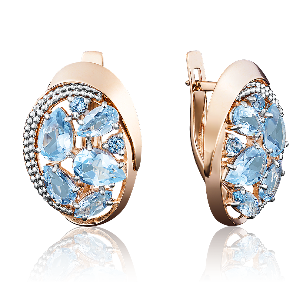 Серьги, красное золото, 585 проба, топаз