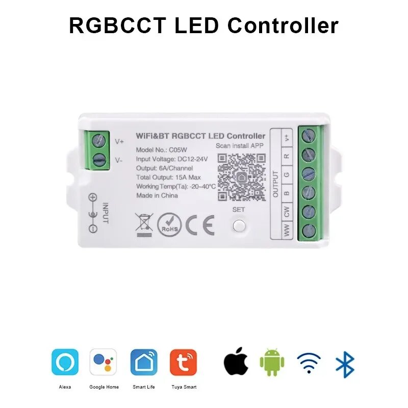 Tuya WiFi 2.4G RGB LED контроллер RGBCCT Controller