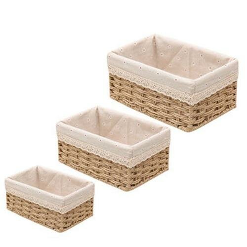 3pcs Ручное ткание Раттан Хранение Корзина Имитированный Раттан Рабочий стол Чайный стол Закуски Sundries Косметическая коробка хранения Кухонные инструменты Сумки и корзины