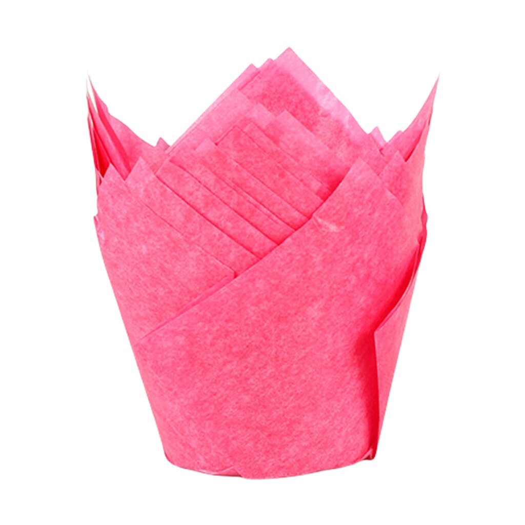 Бумажные стаканчики для торта "тюльпан", 50 шт.-розово-красный