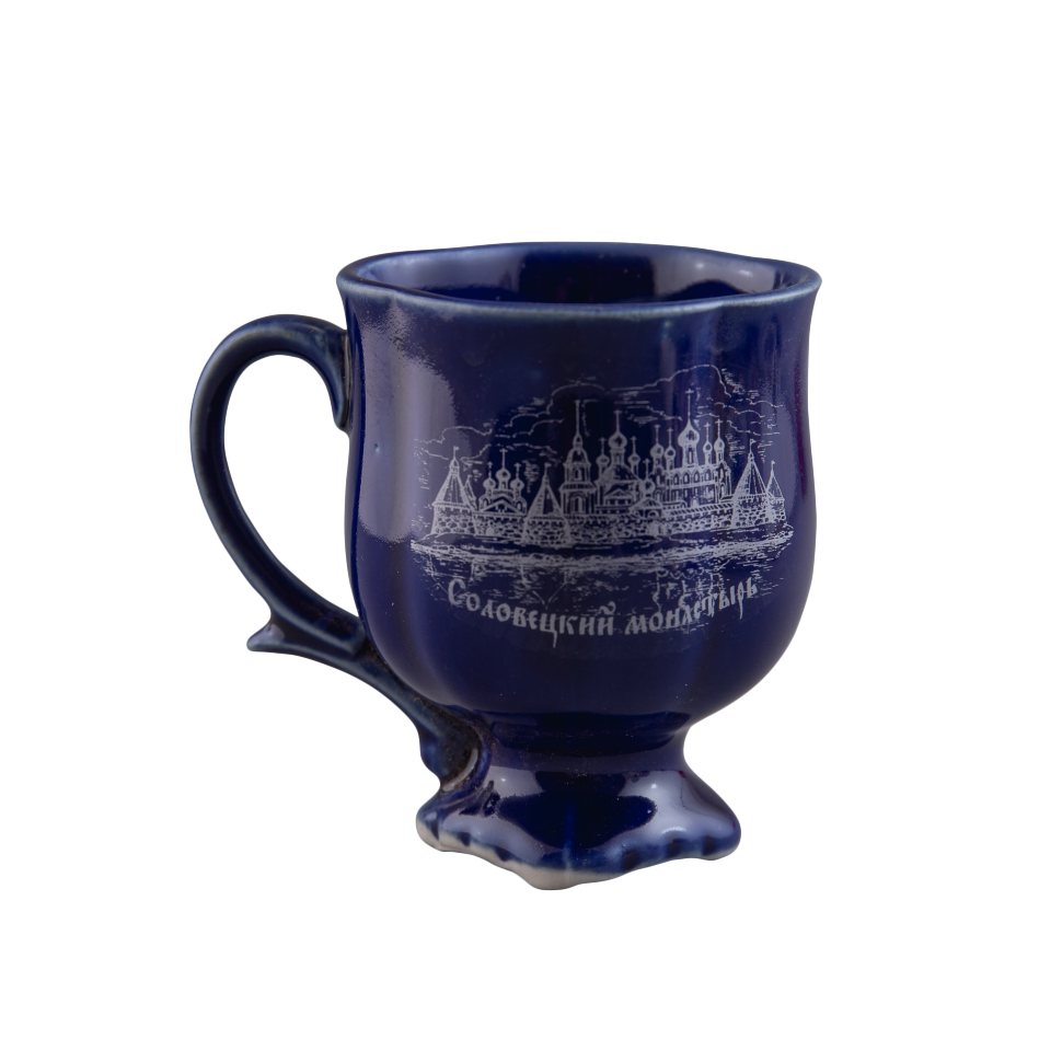 Чашка на ножке малая (кобальт, вид серебро, Соловецкий монастырь)