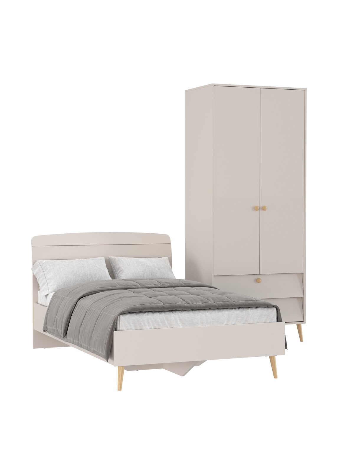 Кровать Афина 1200 с 2-х дверным шкафом-комодом, кашемир серый, 2 предмета